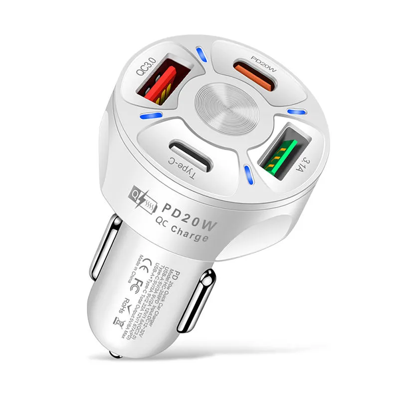 Fast Car Charger Adapter: 2 USB & 2 PD Ports, PD20W/QC3.0, LED Display ...