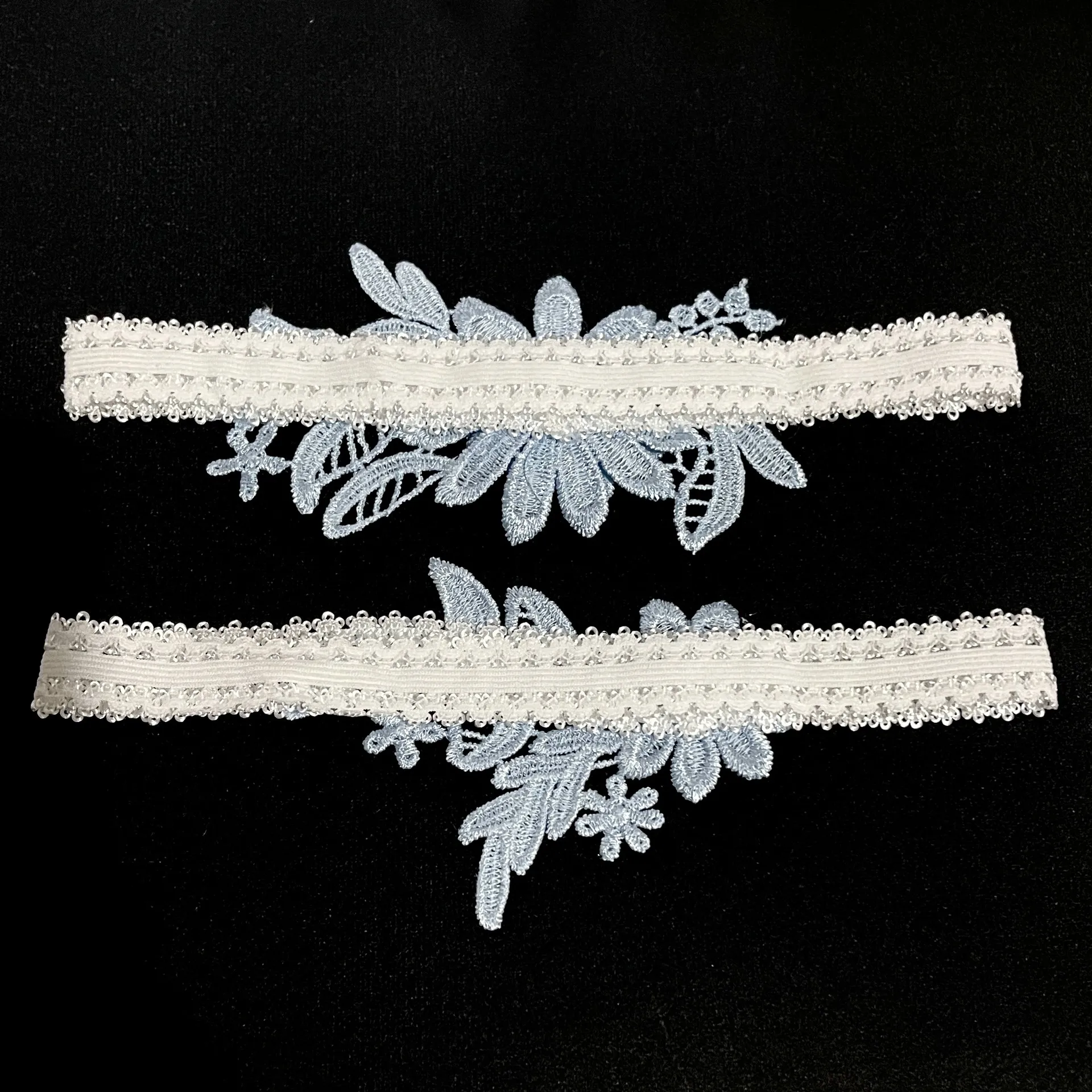 Bride garter belt sky blue lace elastic thigh ring with embroidered ...