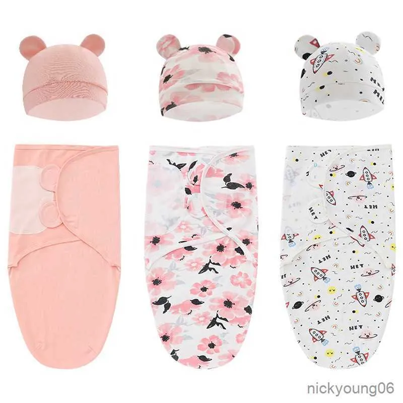 Newborn Baby Sleeping Bag - Soft Cotton Swaddle Wrap with Hat, Infant ...