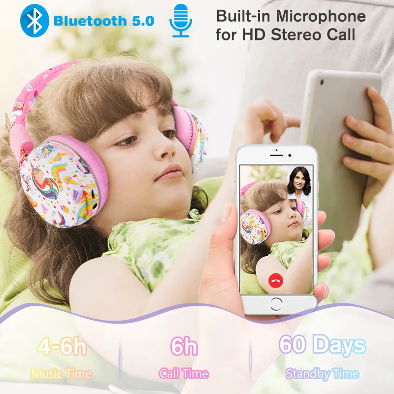 Kids Wireless Headphones - Foldable Cartoon Bluetooth Headset for ...