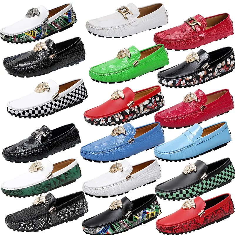 Luxury Patent Leather Loafers With Metal Buckle And Crocodile Pattern ...