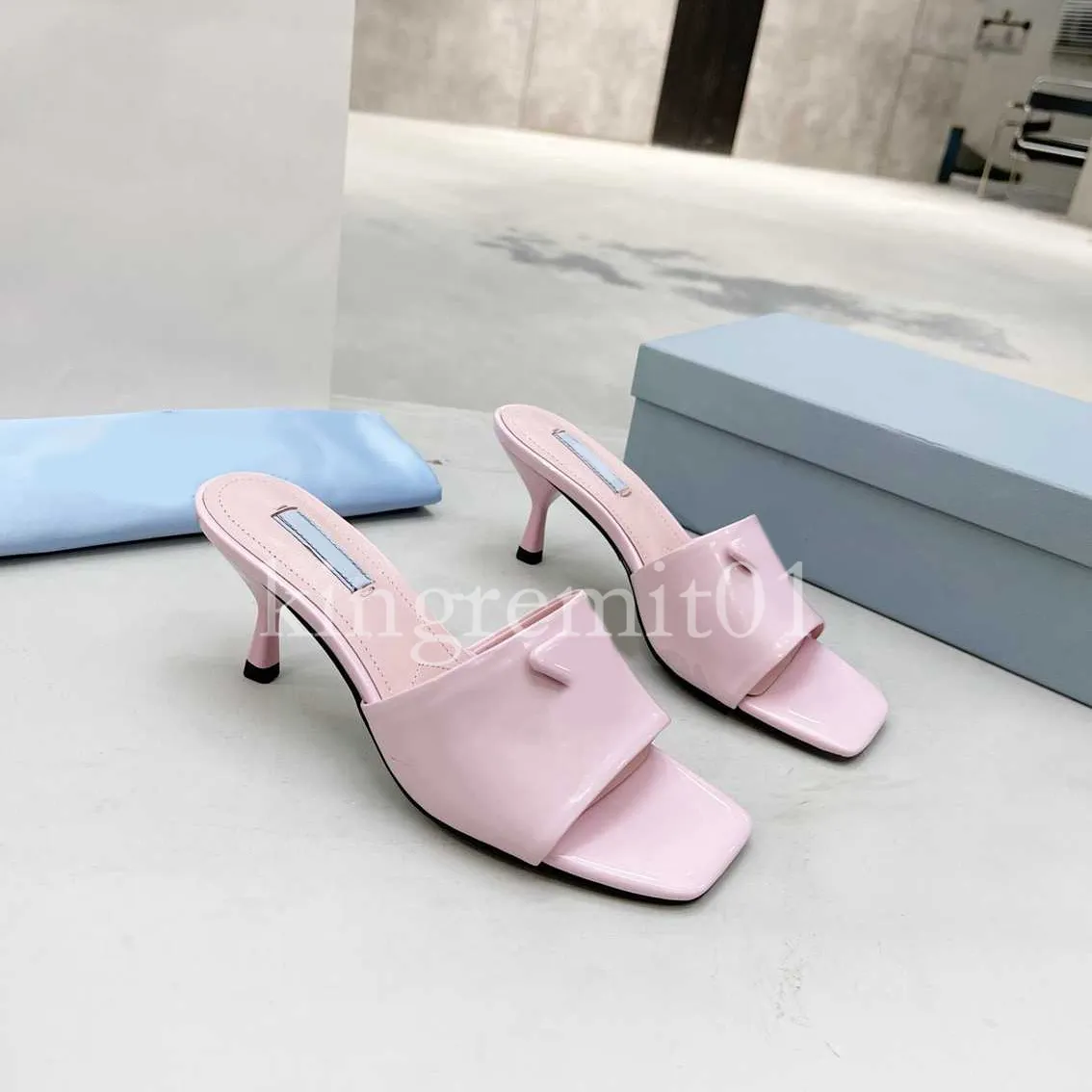 Stylish Patent Leather High Heel Leather Slippers For Women Inverted ...