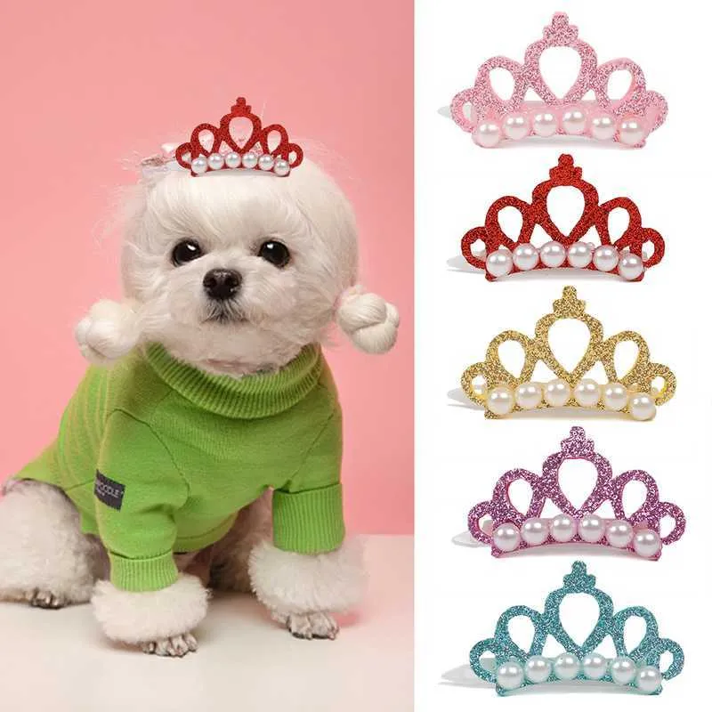 DHgate.com:Small Dog & Cat Faux Pearl Crown Hair Clips Plastic Pet ...