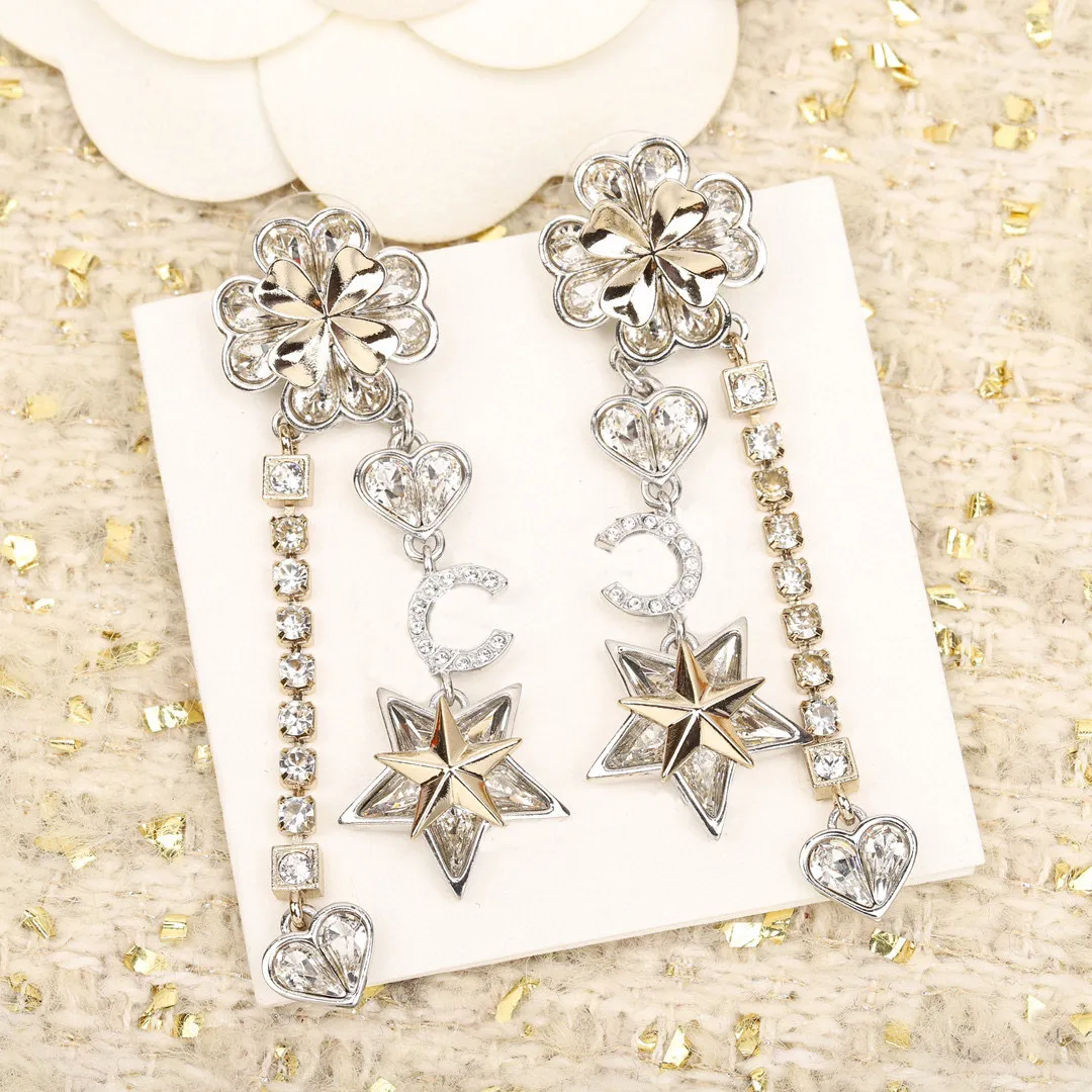Luxury charm drop earrings with diamond and crystal beads tassel design ...
