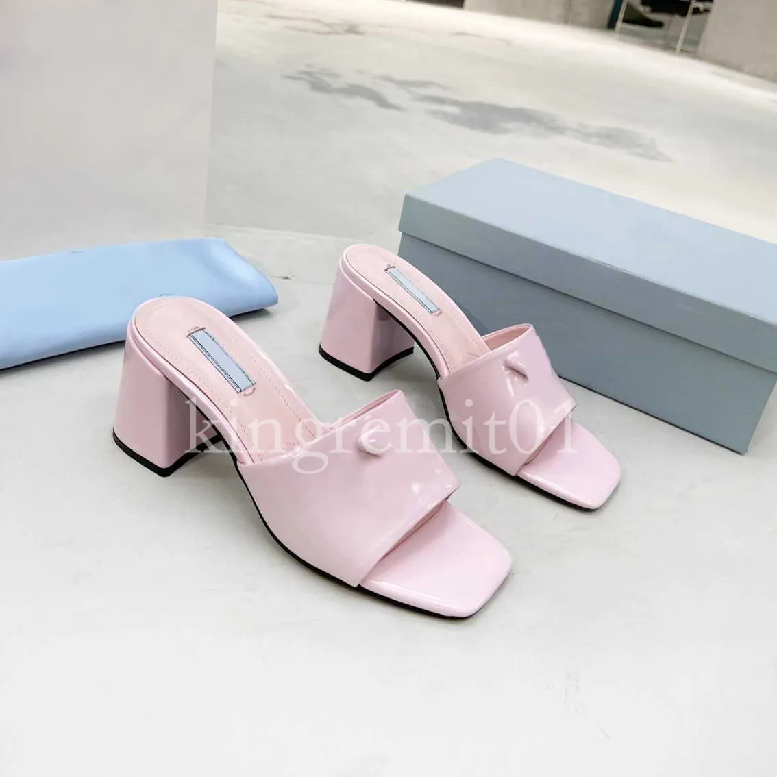 Stylish Patent Leather High Heel Leather Slippers For Women Inverted ...