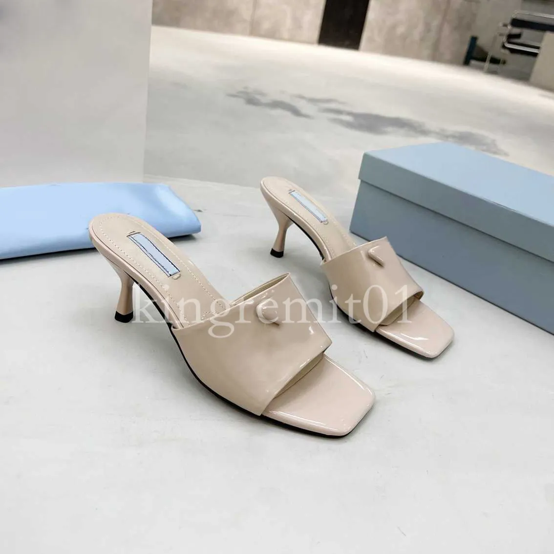 Stylish Patent Leather High Heel Leather Slippers For Women Inverted ...