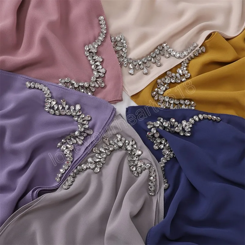 Luxury Rhinestone Chiffon Hijab - Elegant Muslim Head Scarf, Crystal ...