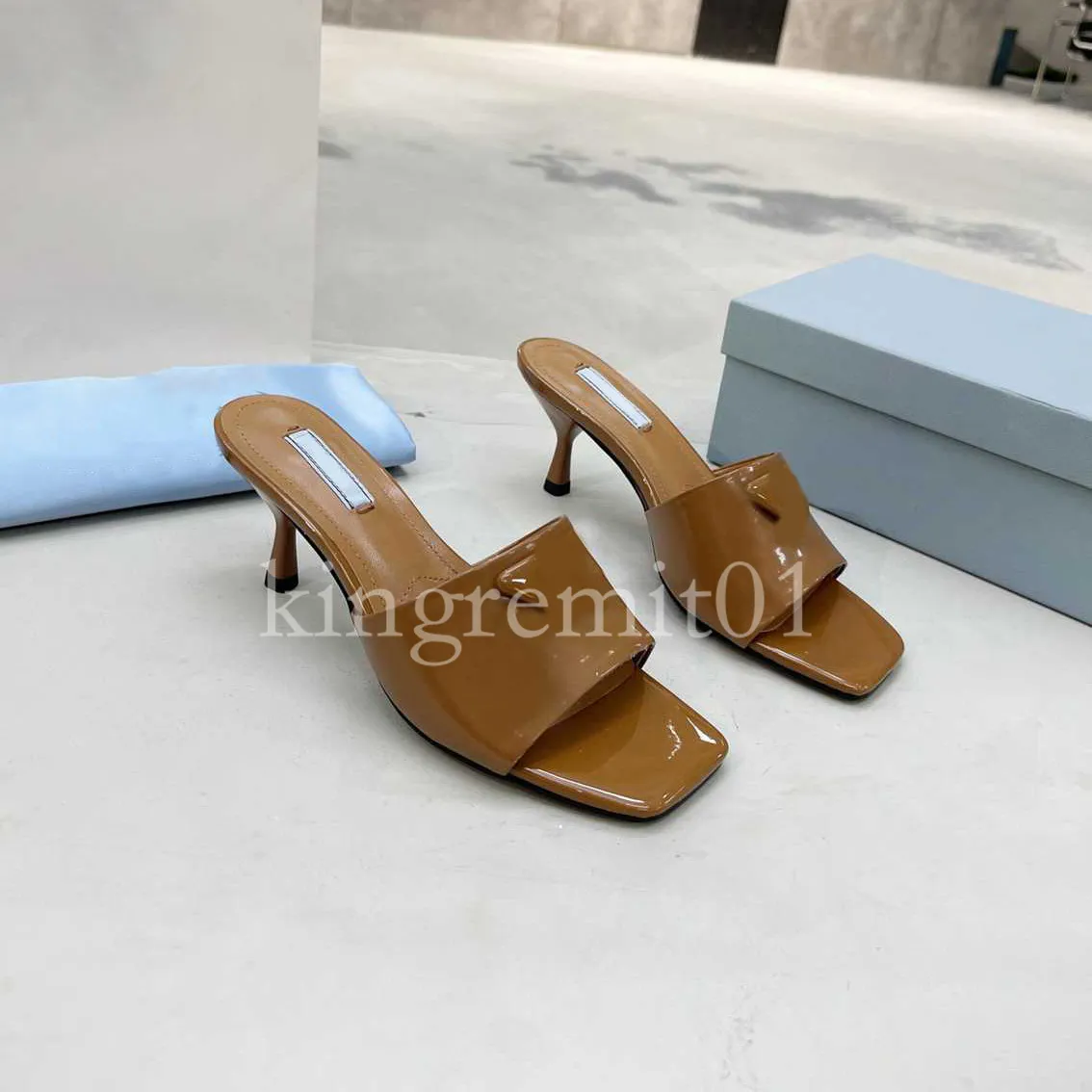 Stylish Patent Leather High Heel Leather Slippers For Women Inverted ...