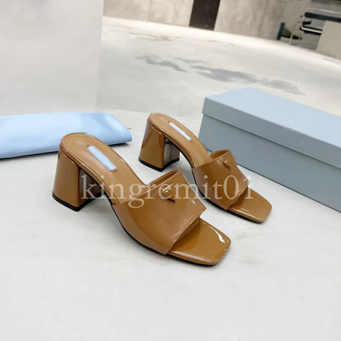 Stylish Patent Leather High Heel Leather Slippers For Women Inverted ...