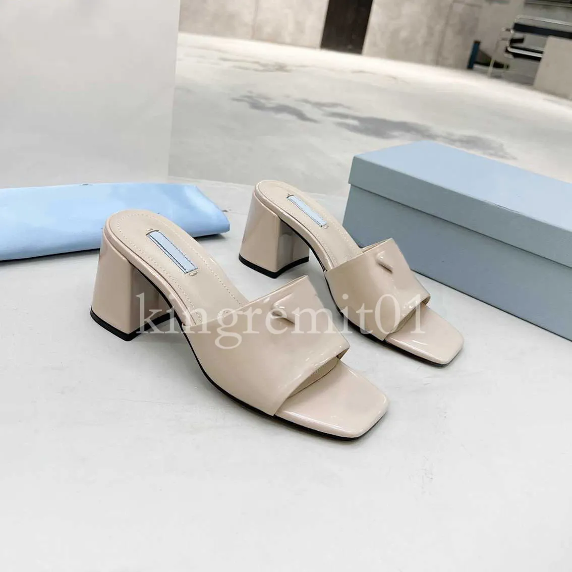 Stylish Patent Leather High Heel Leather Slippers For Women Inverted ...