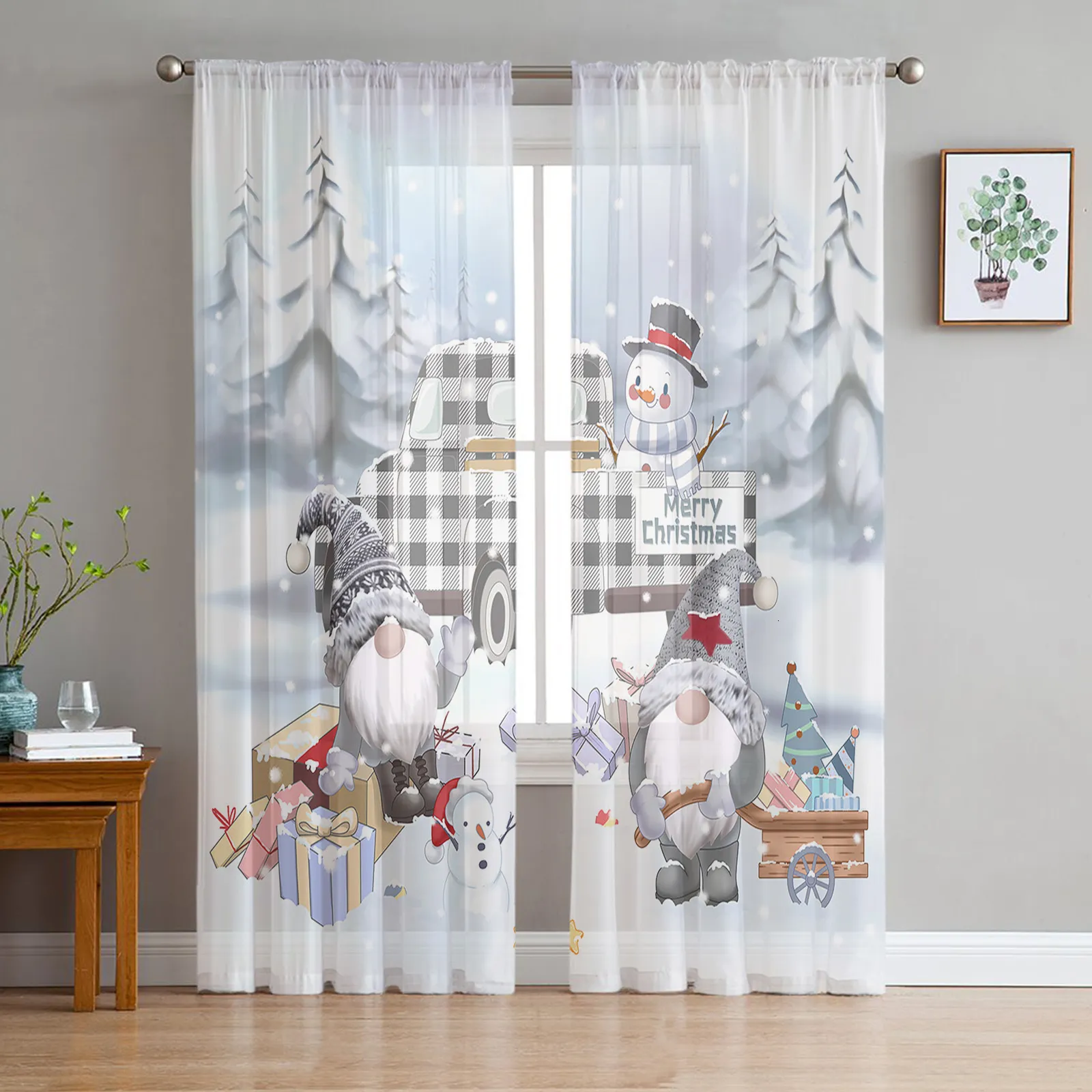 Christmas Snowman Sheer Curtains - Festive Holiday Window Treatments ...