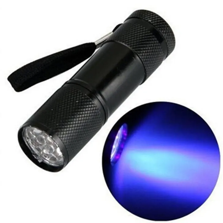 Portable UV Flashlight - 9 LED 400nm UV Torch, Aluminum Alloy, Battery ...