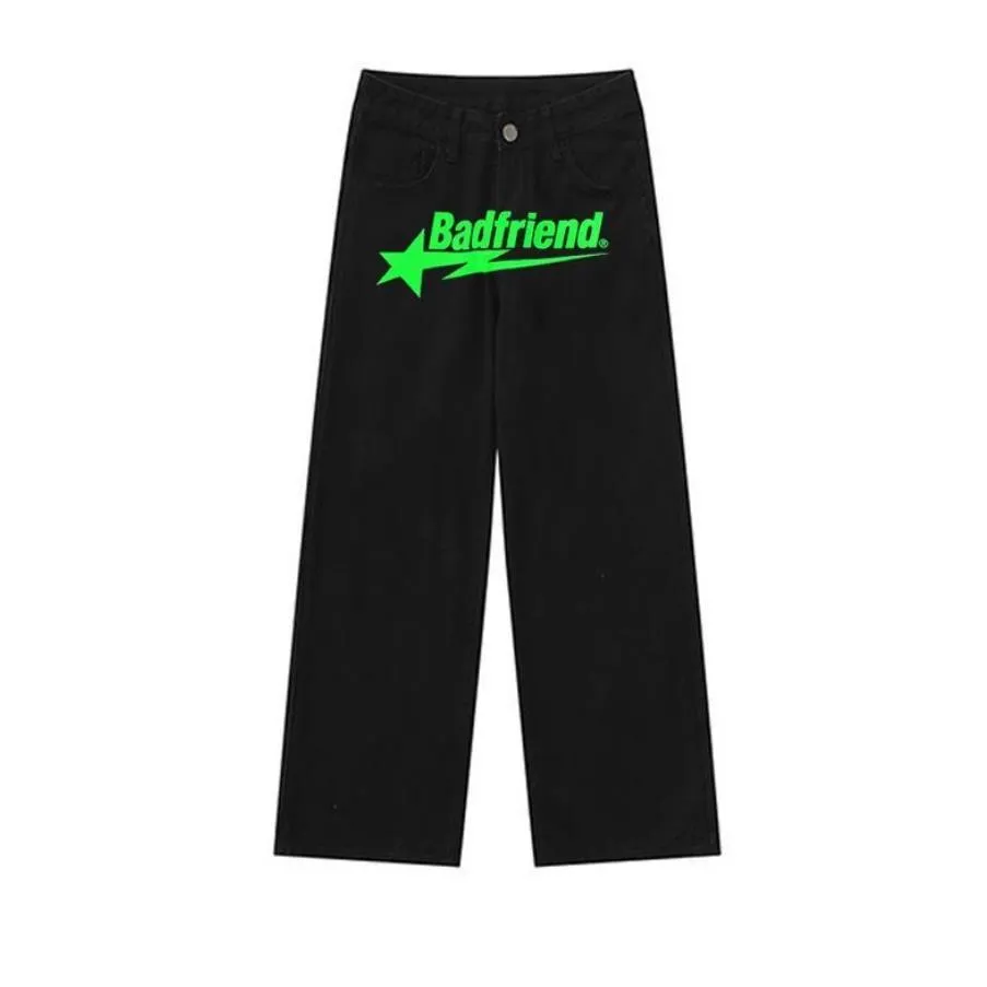 Mens Jeans Hip Hop Badfriend Letter Printing Baggy Pants Harajuku ...