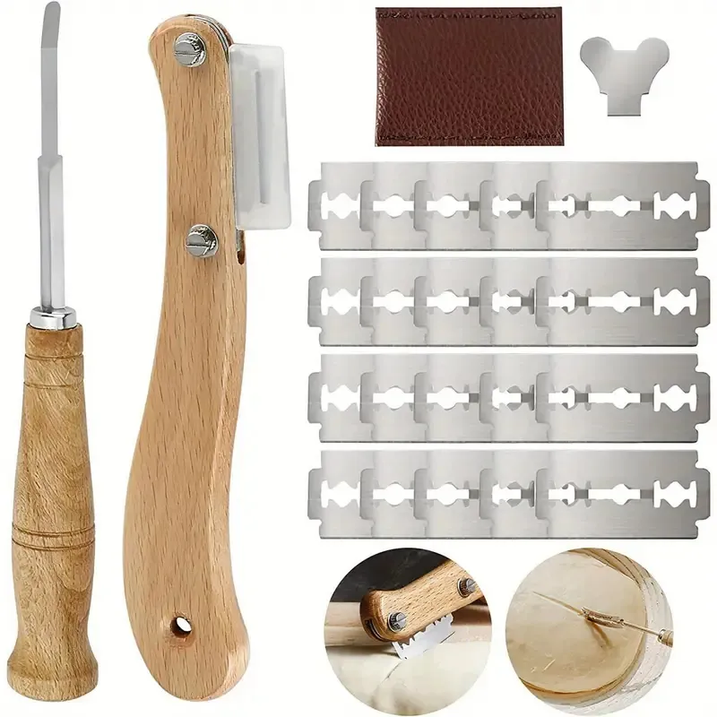 Bread Baking Set - Bread Lame, Dough Scorer with Wooden Handle ...