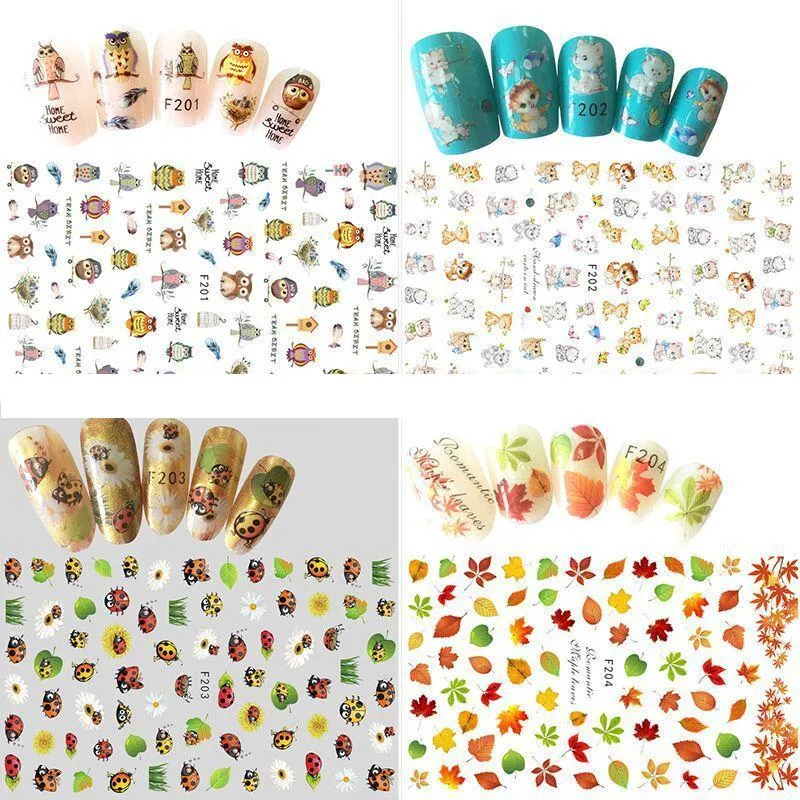 2020 Cartoon Nail Stickers Flower Water Transfer Nail Decals Art Tips ...