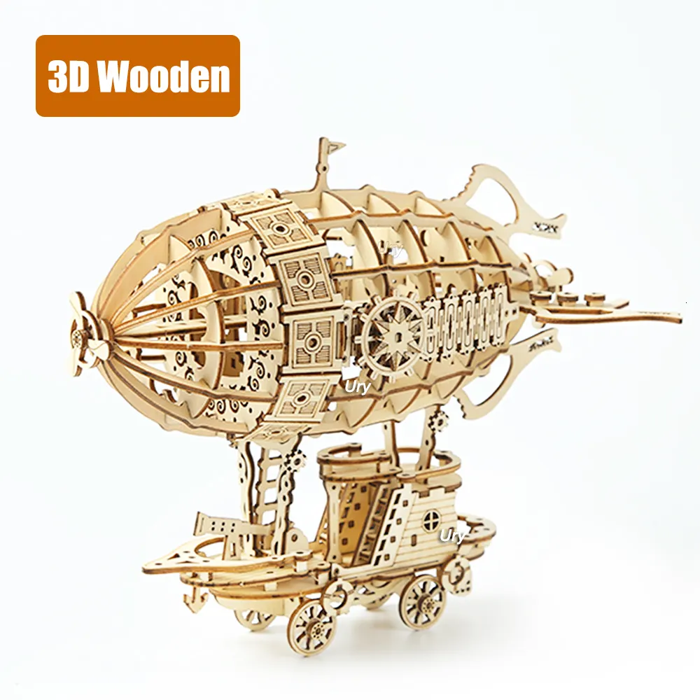 3D Wooden Puzzles For Adults Retro Airship Model Kit, Mechanical Car ...