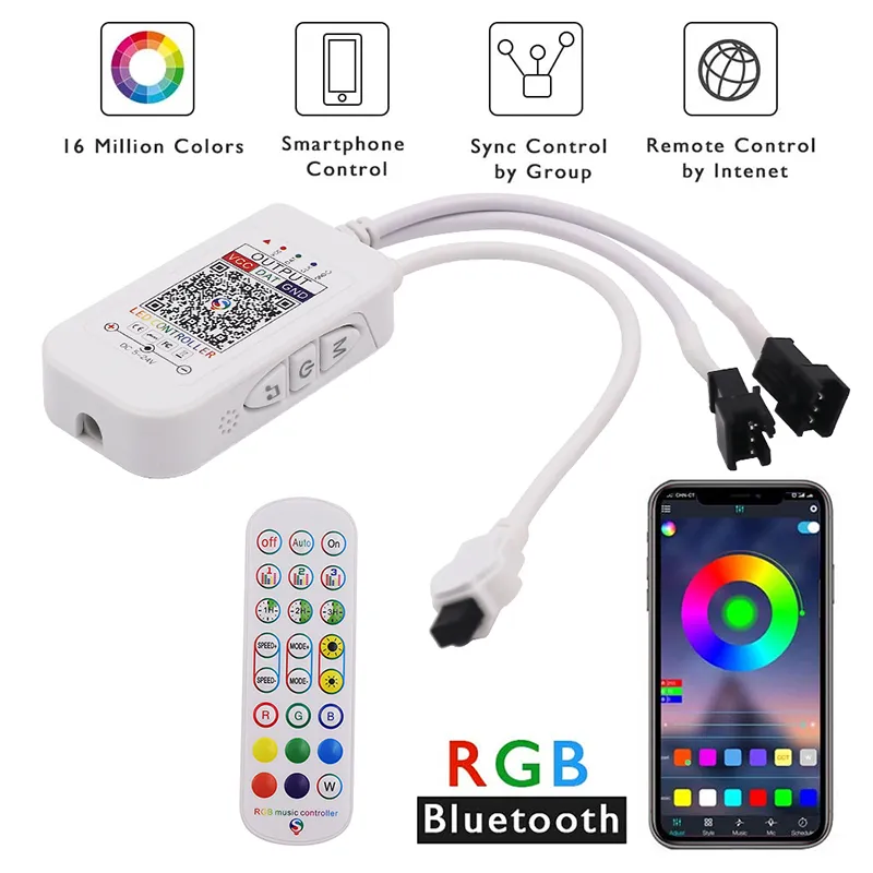 Smart LED Strip Controller - Bluetooth WS2812B WS2811, 24-Key IR Remote ...