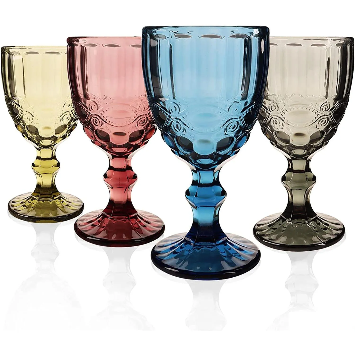Wine Glasses Vintage Glass Goblets Embossed Stemmed Assorted Colored Drinking For Water Juice Beverage 064522 Drop Delivery Home Gar Dh5Ue