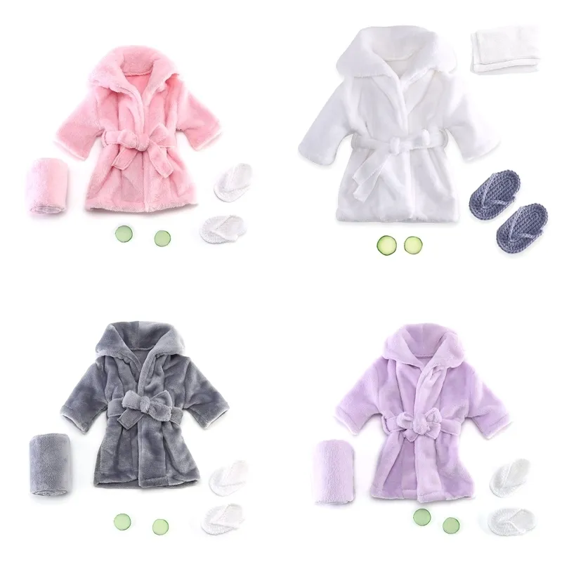 Baby Photography Prop Set: Hooded Robe, Towel & Slippers - Newborn Bath ...