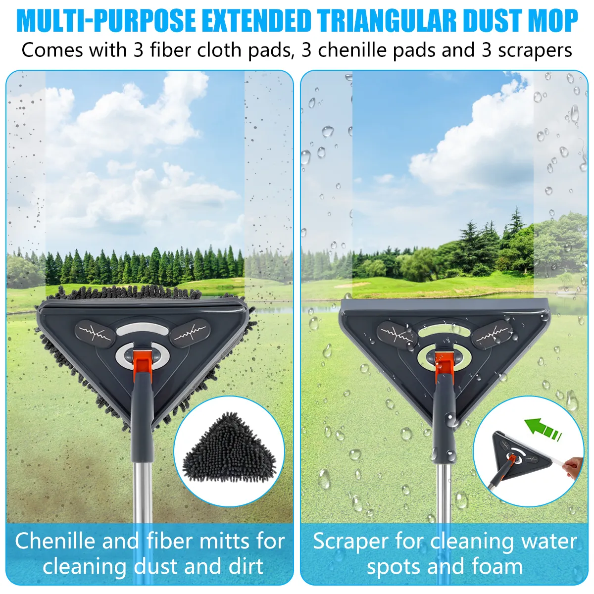 Hand Push Sweepers Triangle Spin Mop Extendable 360 Rotating Squeeze ...