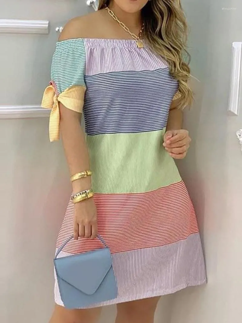 DHgate.com:Colorblock Off-Shoulder Striped Print Summer Short Sleeve ...
