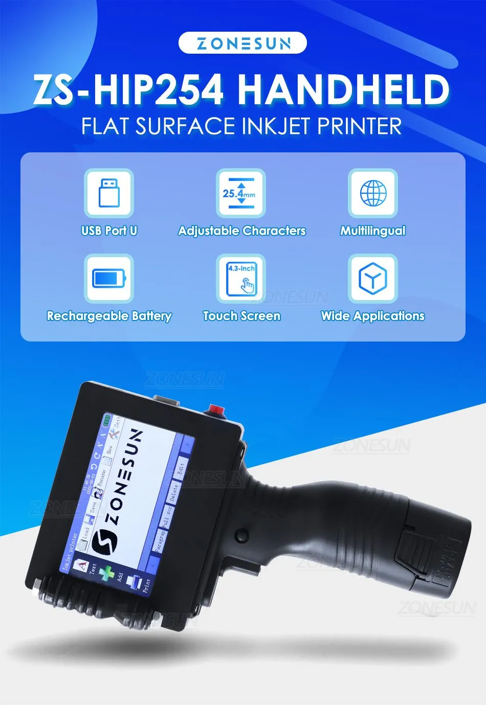 ZONESUN Handheld Inkjet Printer Portable 25.4mm QR Code Barcode Batch ...
