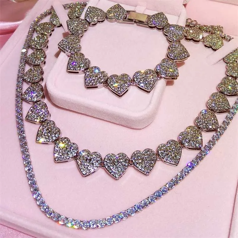 DHgate.com:Strands Heart Cuban Link Necklace Bracelet Rhinestone Zircon ...