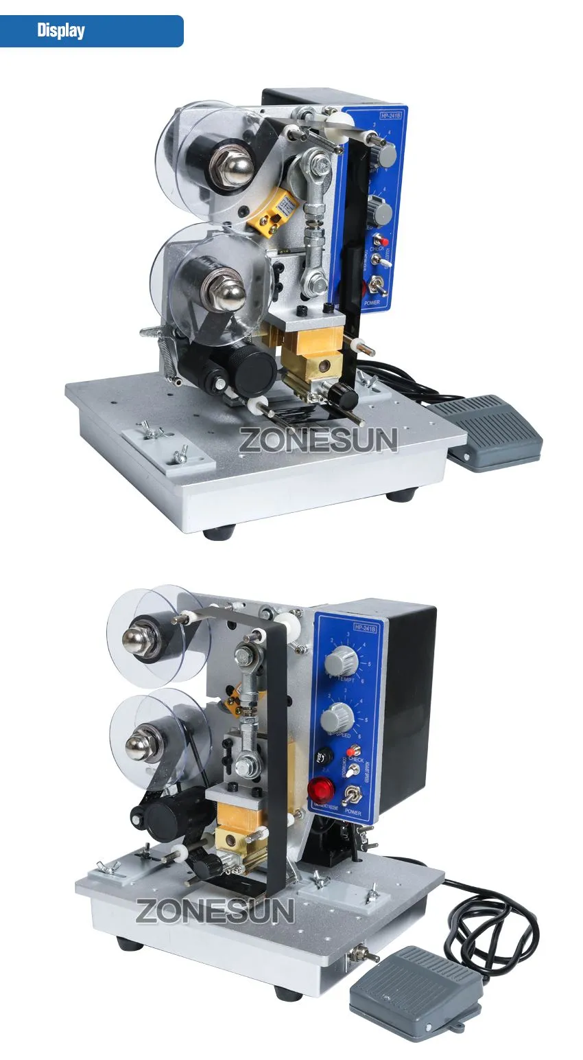 ZONESUN HP 241B Electric Ribbon Printing Machine Semi Automatic Hot Stamp Coder For Labels ...