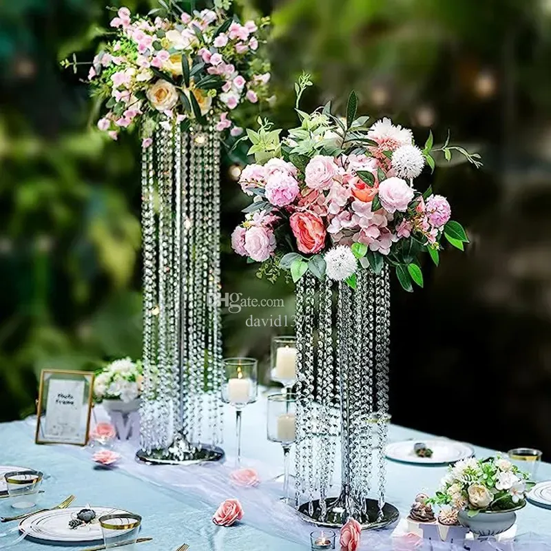 2024 Crystal Flower Stand Wedding Centerpieces Tall Metal Flower Arrangement Stand for Tabletop 80cm Silver Chrome