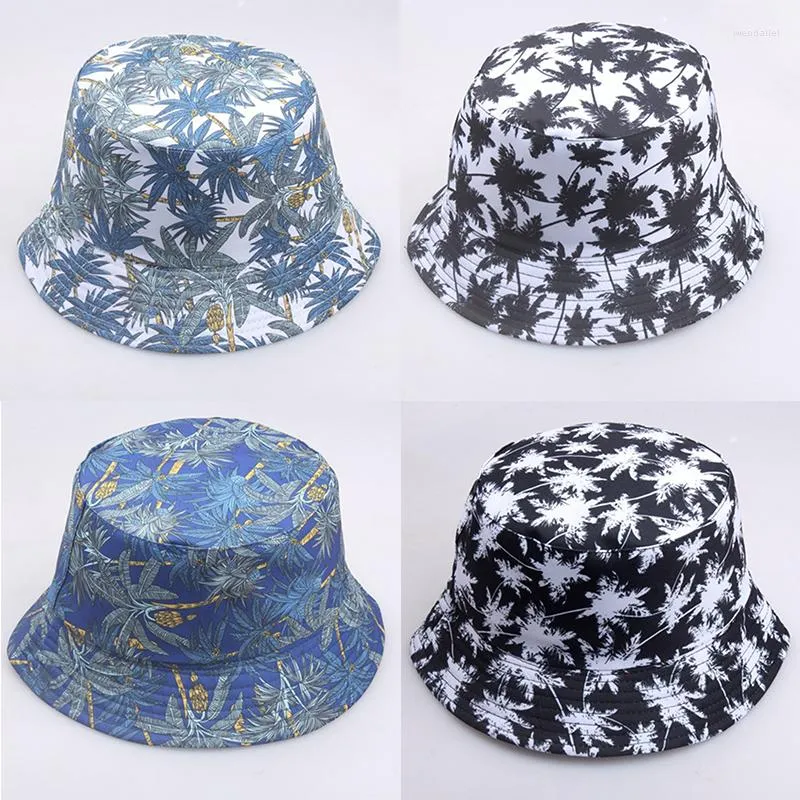 Coconut Tree Printed Fisherman Cap, Reversible Bucket Sun Hat For ...