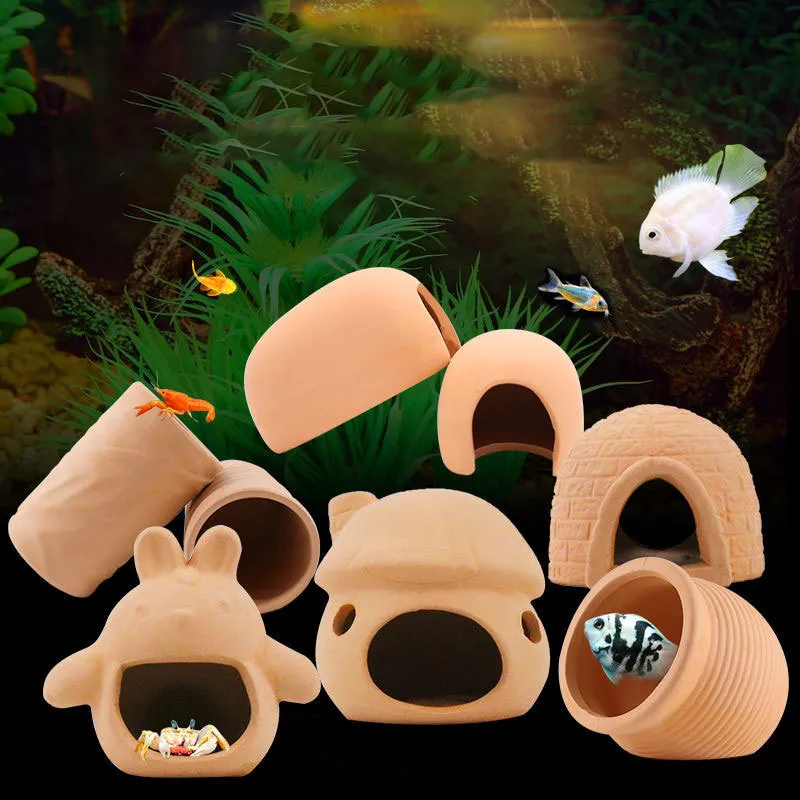 Aquarium Fish Tank Decorations Ceramic Cave Shelter For Shrimp And ...