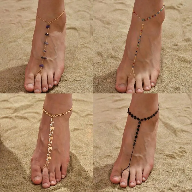 DHgate.com:Bohemian Beaded Butterfly Foot Chain Barefoot Sandals - Sparkling Crystal Natural ...