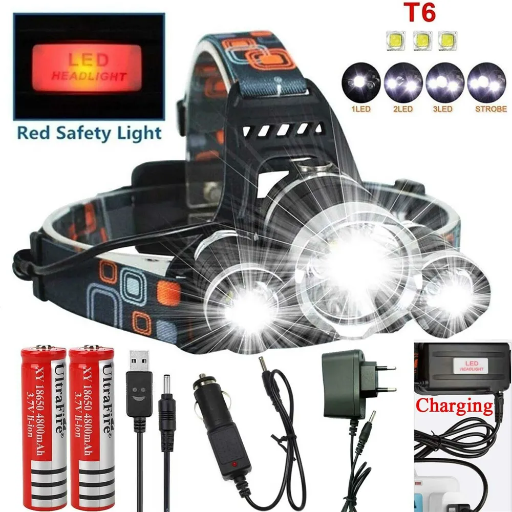 Bright Rechargeable LED Headlamp Flashlight With 3 R5 Batteries, Hard ...