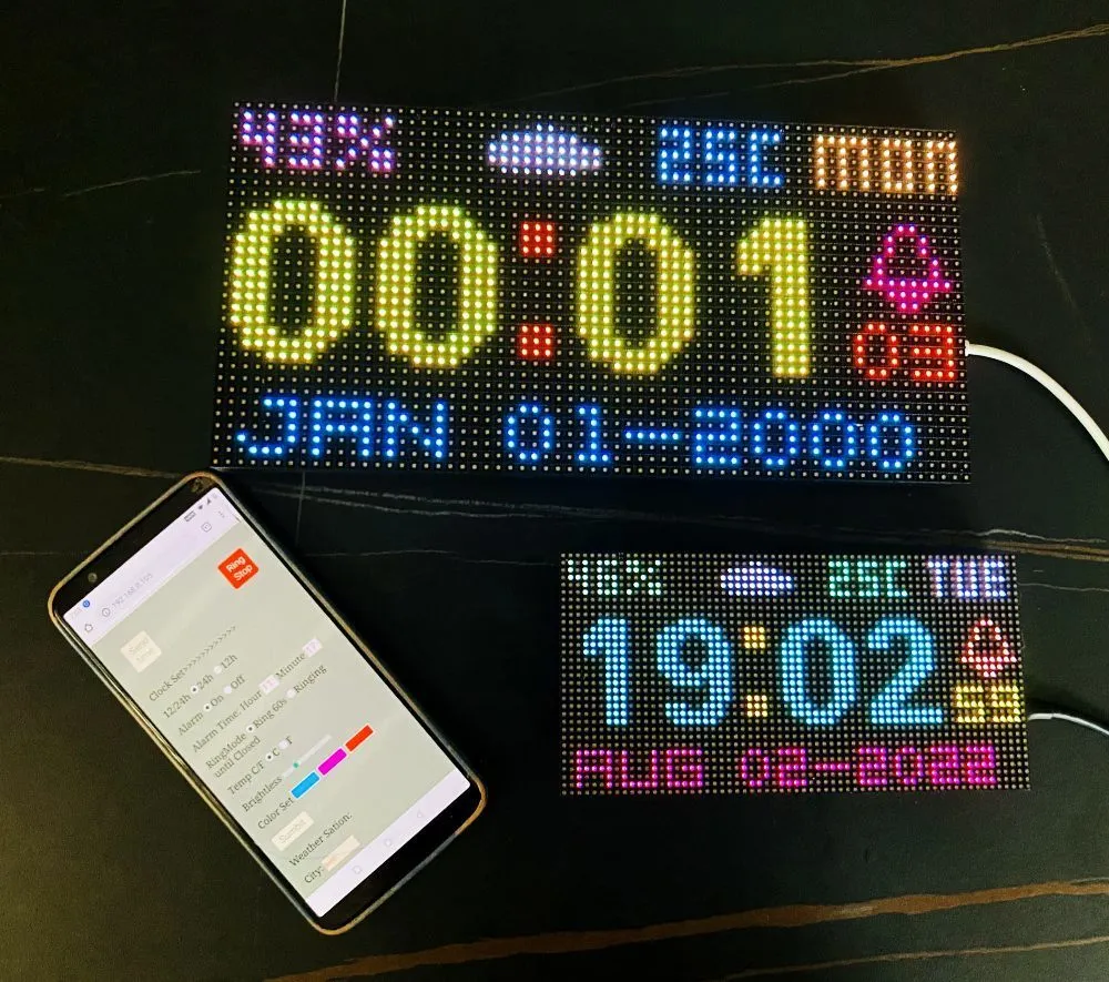 Other Toys Digital Alarm Clock RGB Matrix LED Display With NTP Time ...