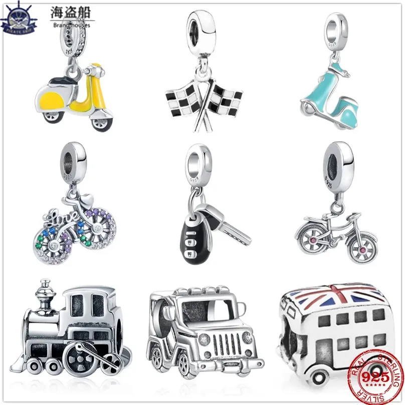 925 Sterling Silver Travel & Transport Charms - Motorcycle, Car, Train ...