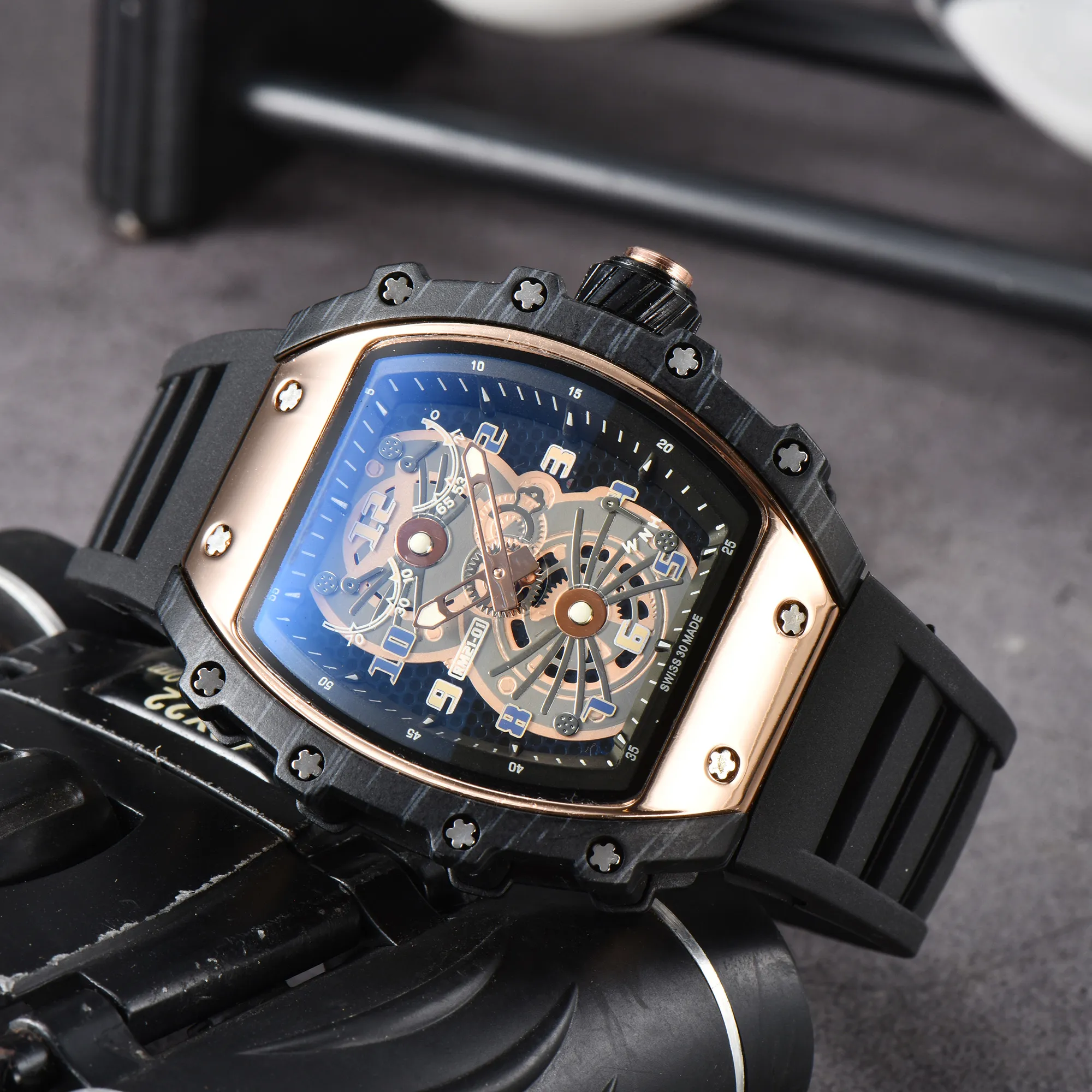 Men Watch Automatic Quartz Movement Brand Watches Rubber Strap Business ...
