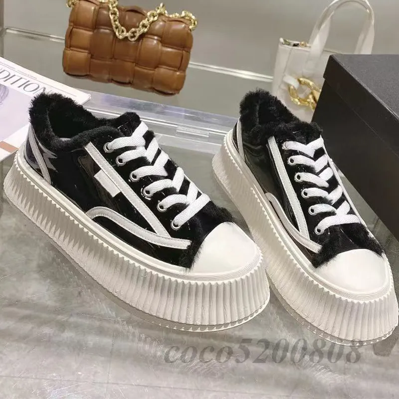 Women's Fashion Sneakers: Genuine Leather Patchwork Platform Wedge ...