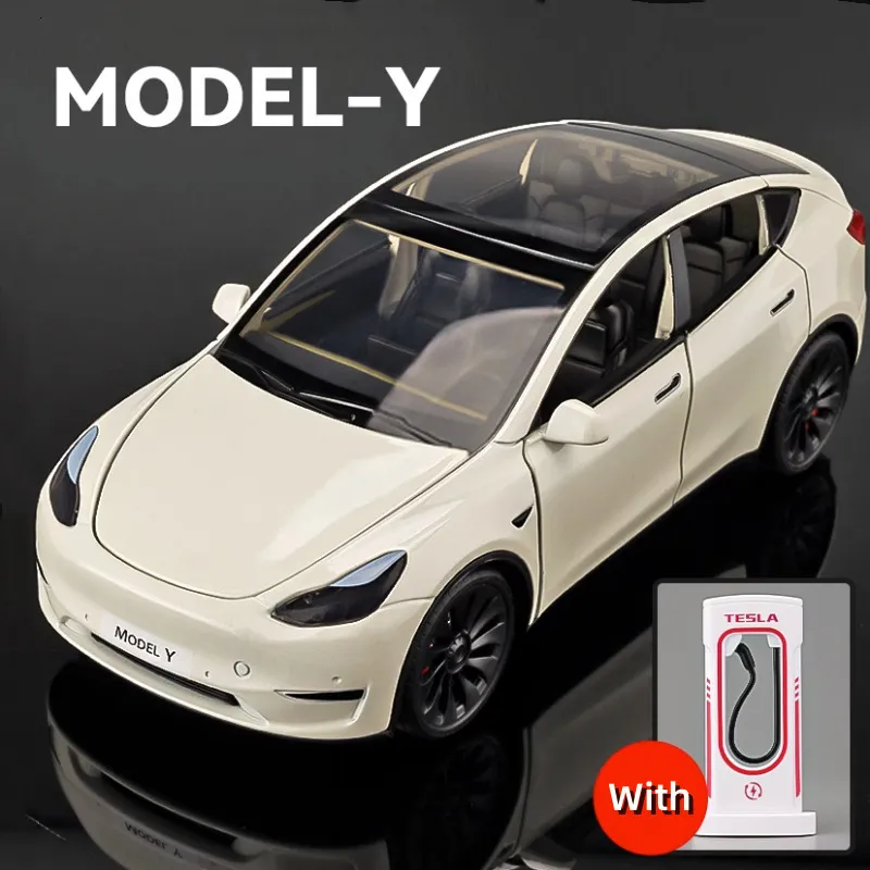 Diecast Model Car 1 24 Model Y With Charging Pile Alloy Car Model ...