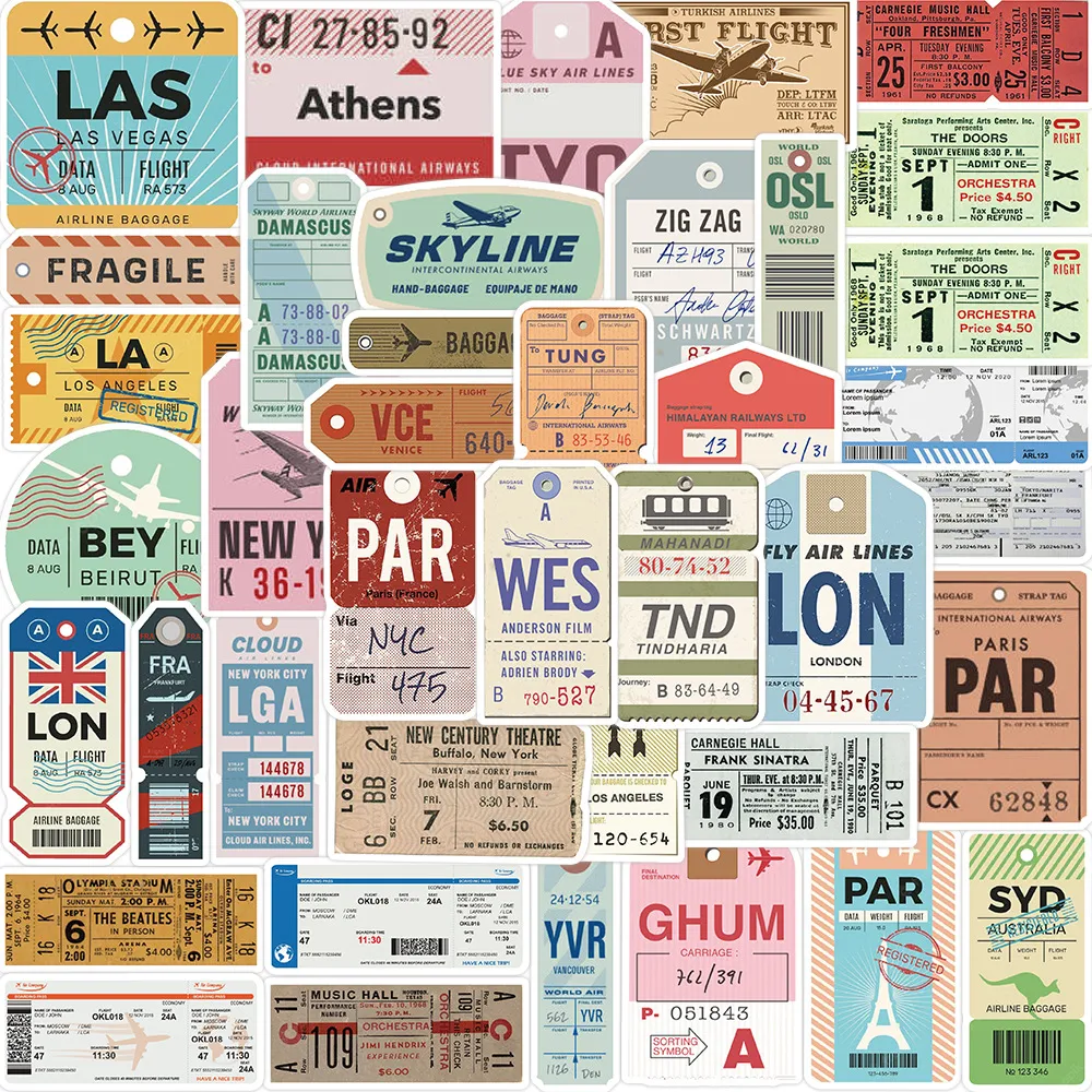 Vintage Waterproof Vinyl Boarding Pass Aesthetic Journal Stickers 40 ...