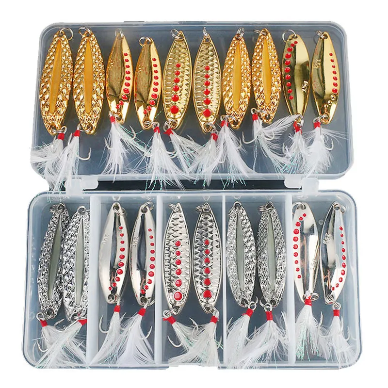 Fishing Lure Set - 10-Metal Spinner Spoon Baits with Tackle Box - Bass ...