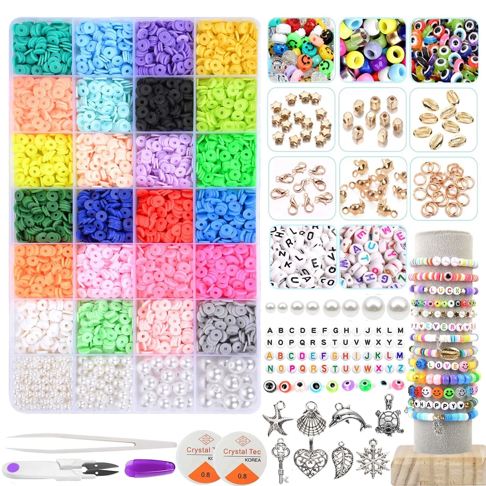 DIY Jewelry Making Kit - 7200 Acrylic & Polymer Clay Heishi Beads, 6mm ...