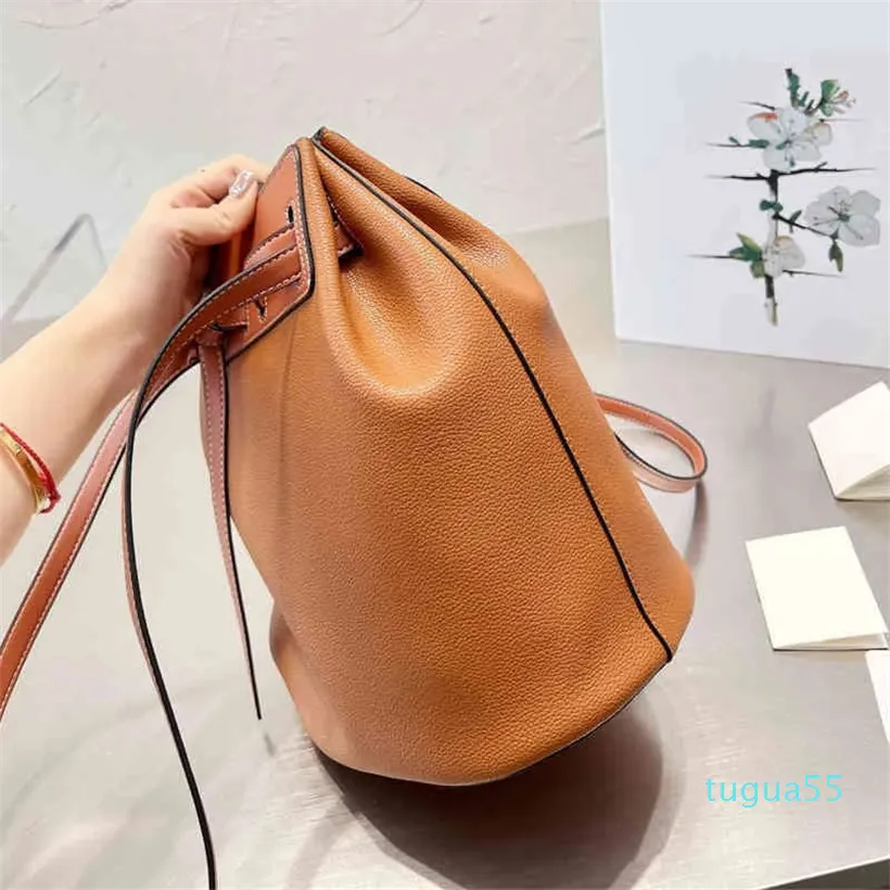 Chic Leather Drawstring Backpack Bucket Tote Bag Designer Lychee ...