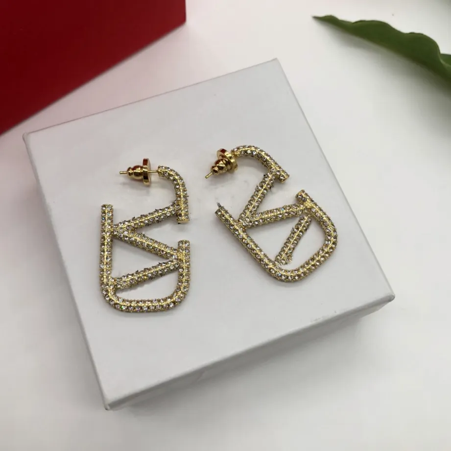 Luxury V Logo Earrings for Women - Crystal Studs, Pearl Accents ...