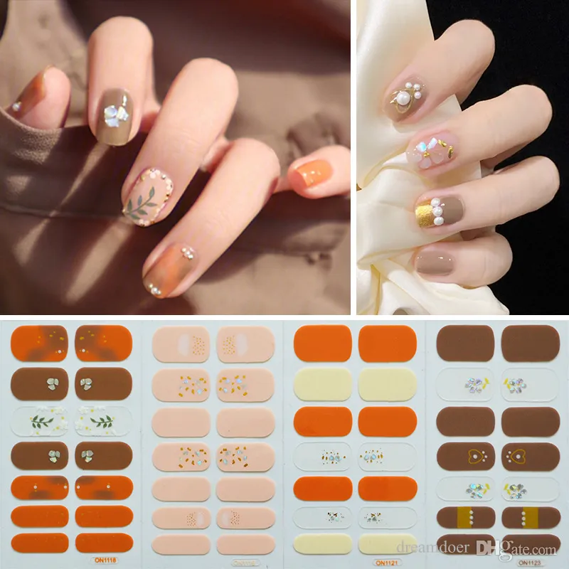 DHgate.com:14 Tips Nail Stickers Sheet 3D Flower Gold Stamping Style ...