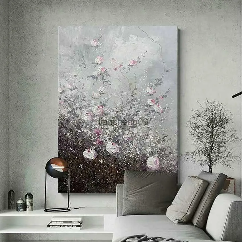 Large Floral Wall Art Luxury Mural Wallpaper: Handmade Oil Painting ...