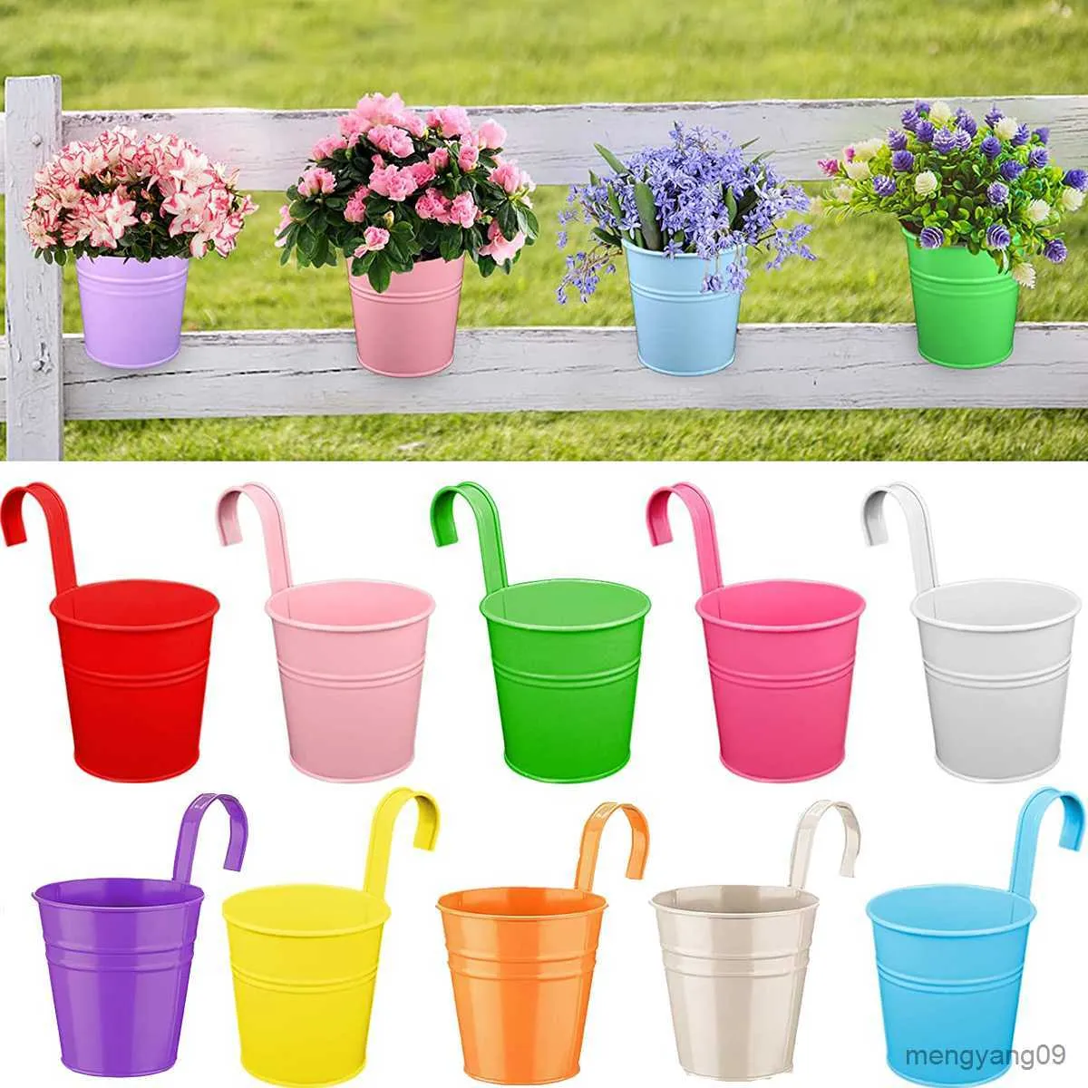 Planters Pots Metal Wall Hanging Flower Pots Railing Hanging Planter ...