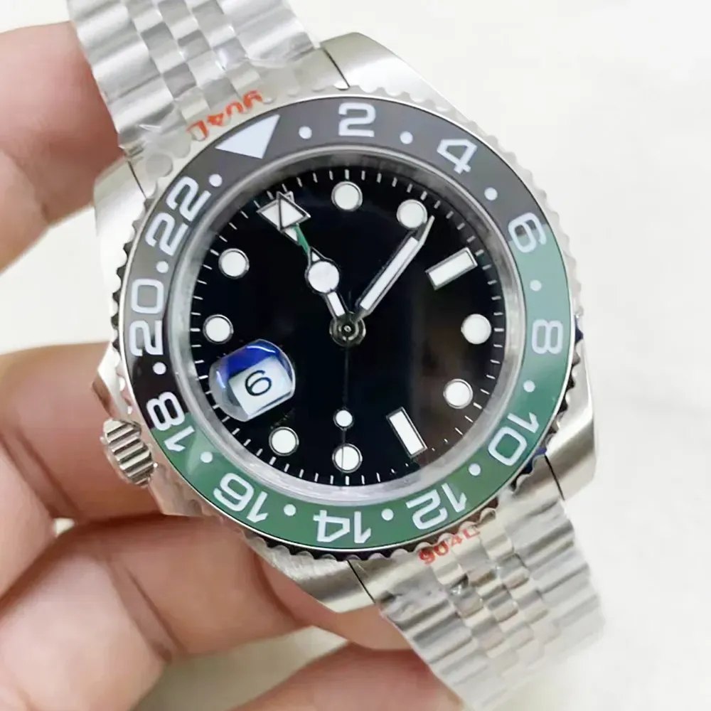Mens Watches Mechanical GMT Black And Green Bezel Automatic Watch ...