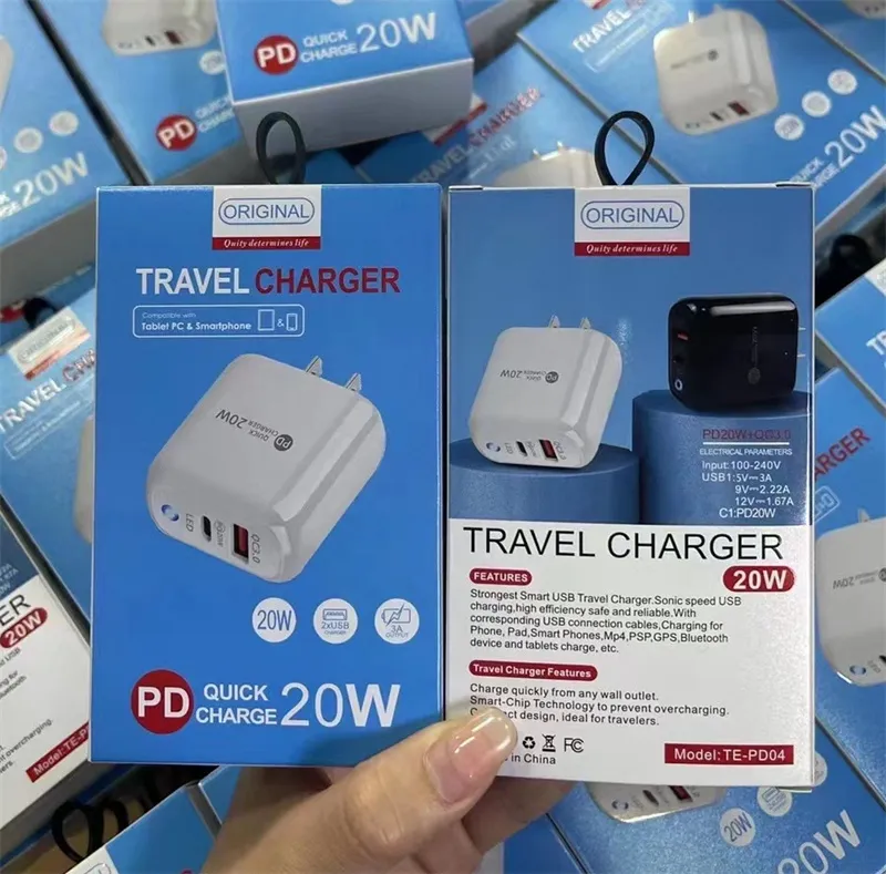 LED Type C 20W PD And QC 3.0 Fast Charger US EU Plug For Mobile ...