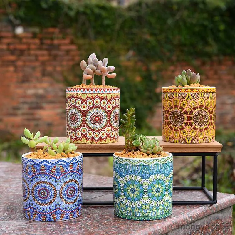 Planters Pots Mandala Ceramics Plant Flower Pot Colorful Geometric ...