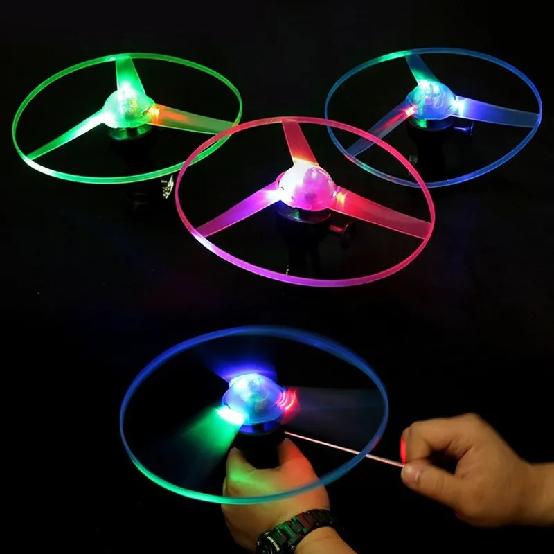LED Flying Disc Propeller Target Helicopter Toy Set With Pull String ...